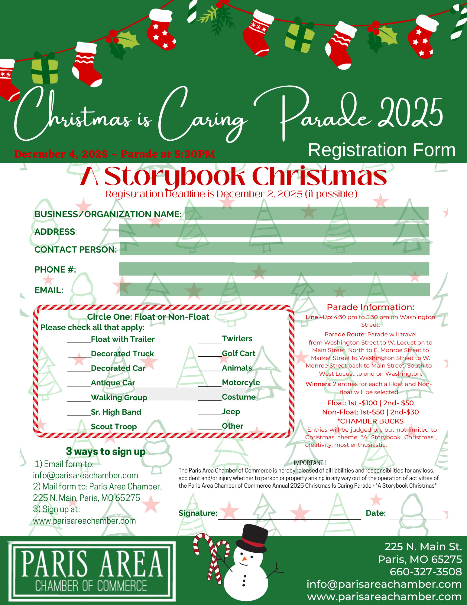 Christmas Parade Registration – Paris Area Chamber of Commerce